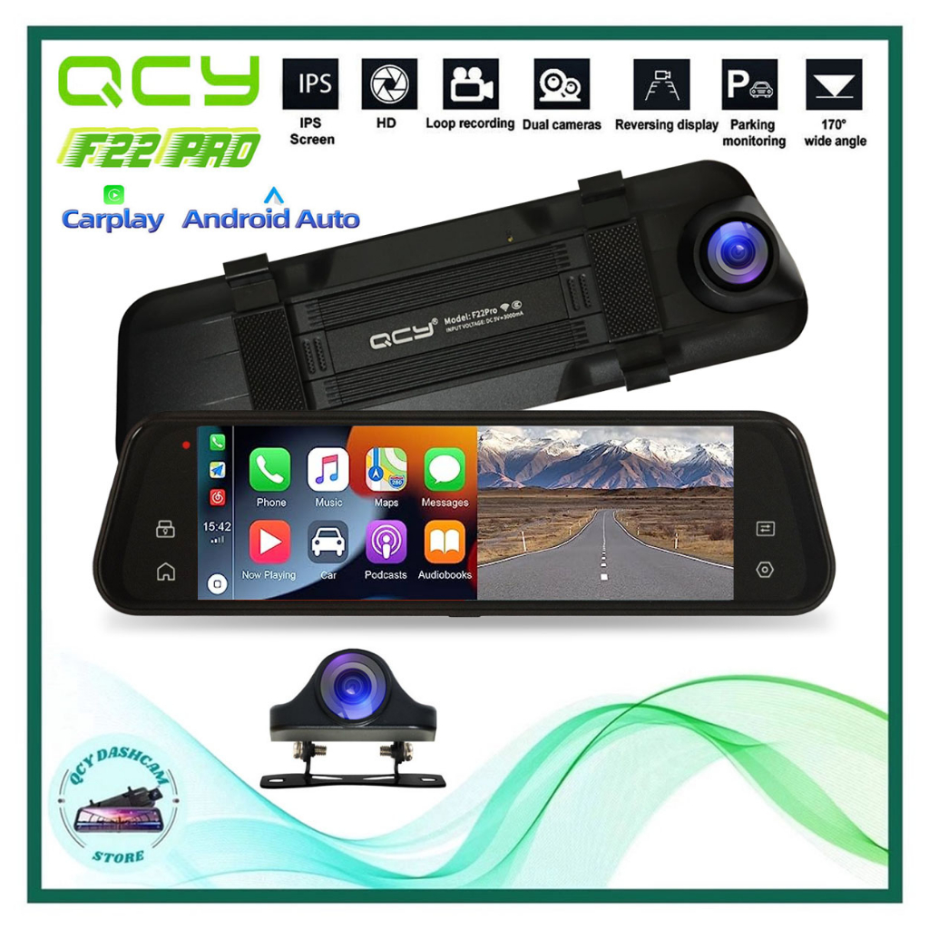 QCY F22 PRO 4K+2K 9.66" Mirror Dash Cam Front and Rear Camera with ...