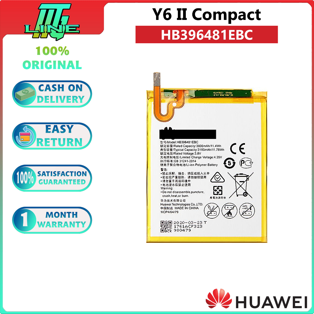 Original Hua-Wei Y6 II Compact Battery HB396481EBC 3000mAh Capacity ...