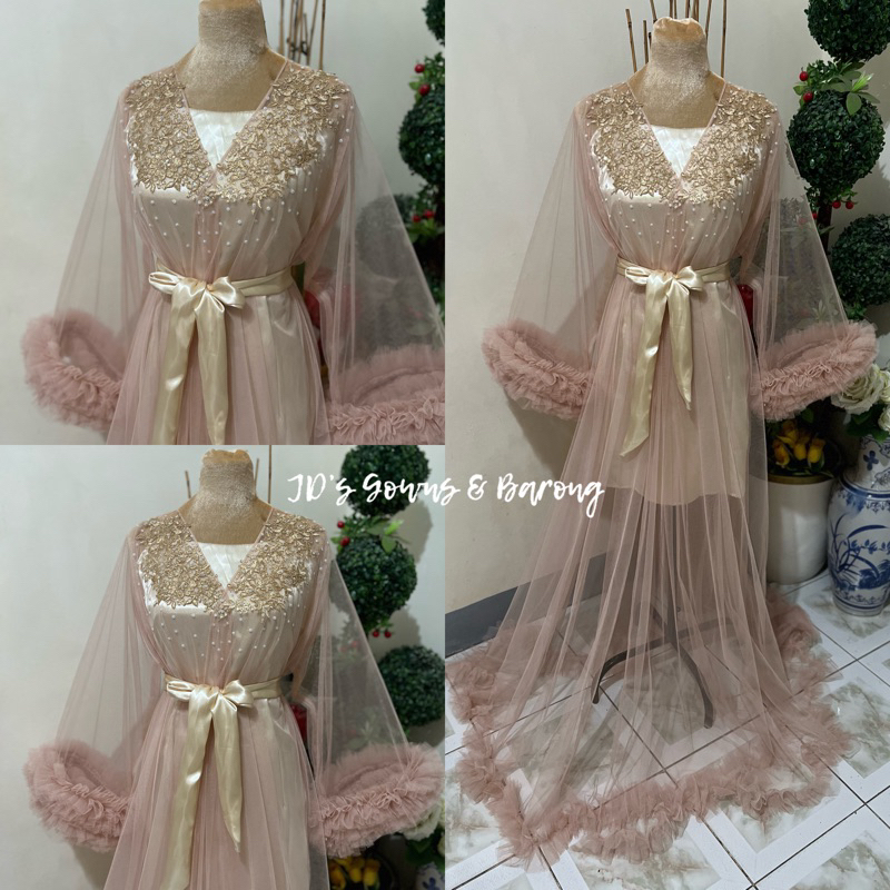 Bridal Robe Softulle fabric raffles style (with inner) | Shopee Philippines