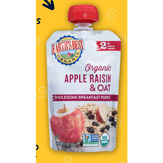 EARTH'S BEST STAGE 2 ORGANIC BABY FOOD PUREE POUCH (APPLE RAISIN & OAT ...