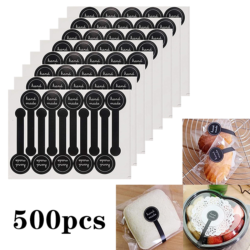 500pcs Food Retail Package Seal Self Adhesive Sticker Hand Made Black ...