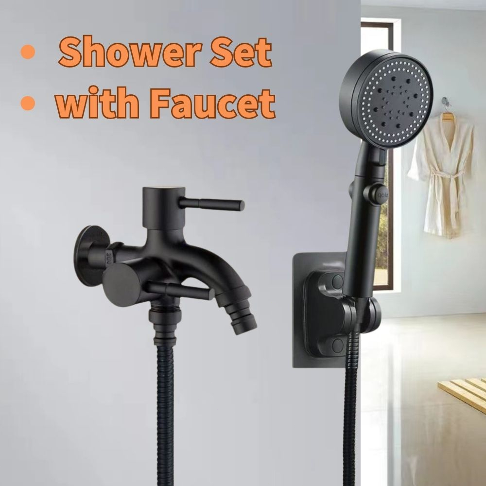 SUS304 Shower Set with Faucet 4in1 Black Shower Head Set with Hose and ...