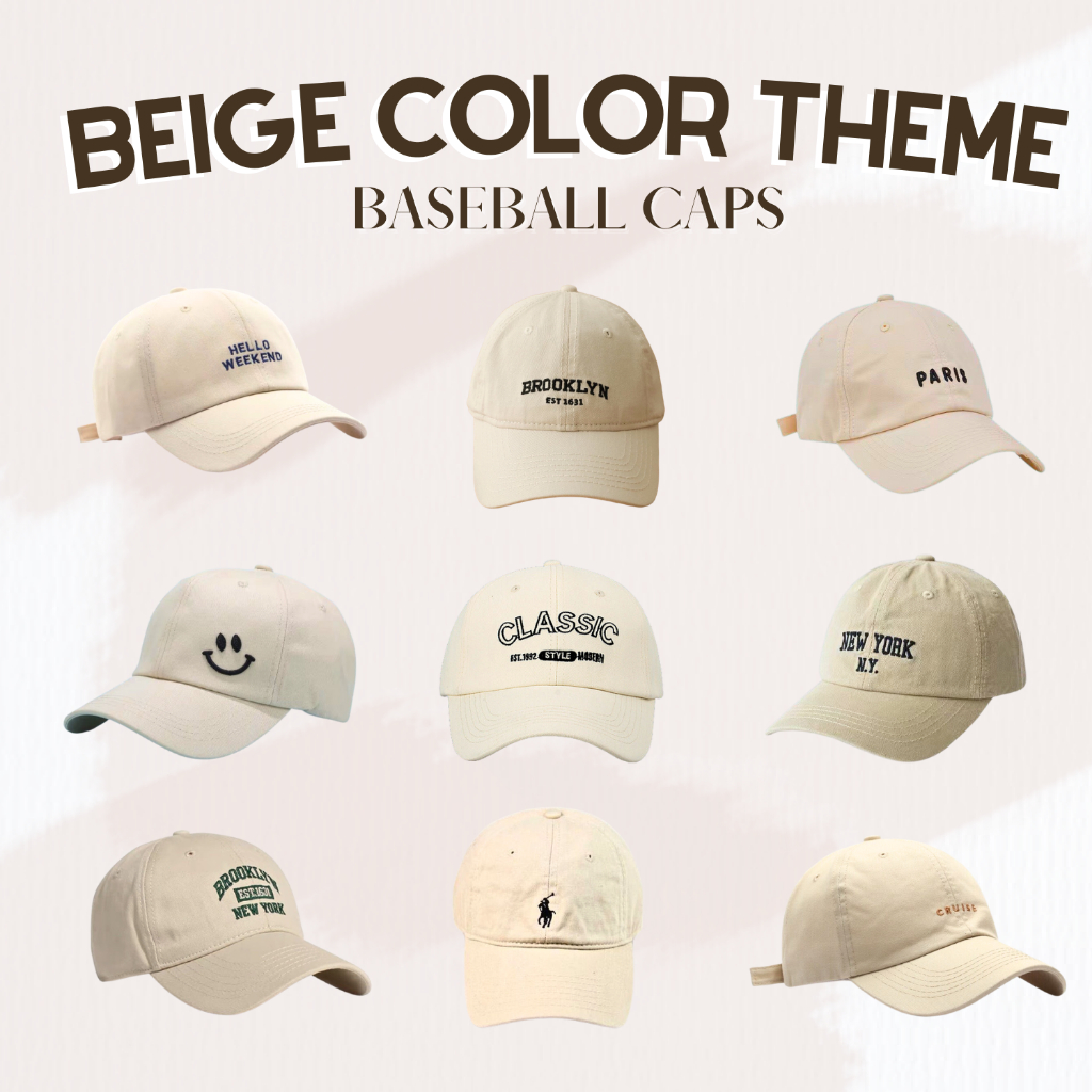 ALL Beige Color Theme Cap/Hat Korean Cotton Unisex Adjustable Baseball ...