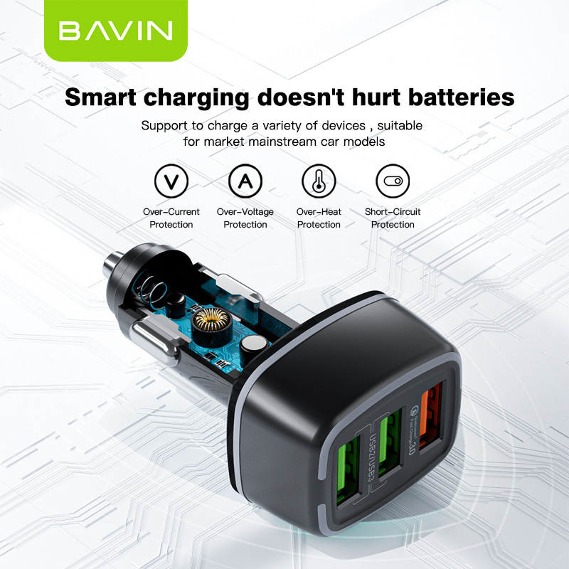 BAVIN PC896 USB QC3.0 Cell Phone Car Charger Multiple 3 Ports 18W & 12W ...