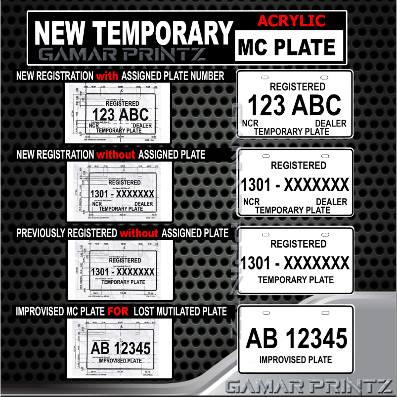 New Motorcycle temporary plate ACRYLIC /LTO standard | Shopee Philippines