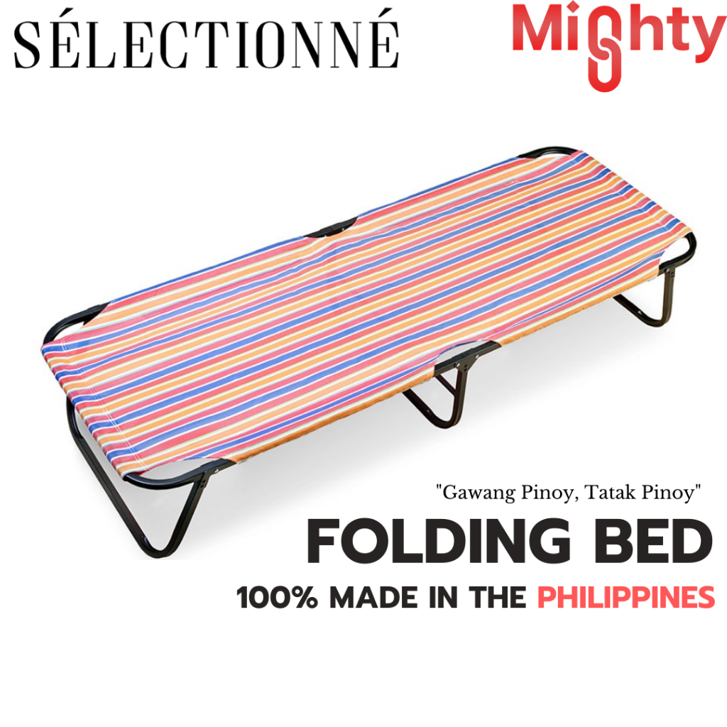 [Mighty] Indoor/Outdoor Folding Bed High Quality Nylon Stripes Powder Coated finish | Shopee ...