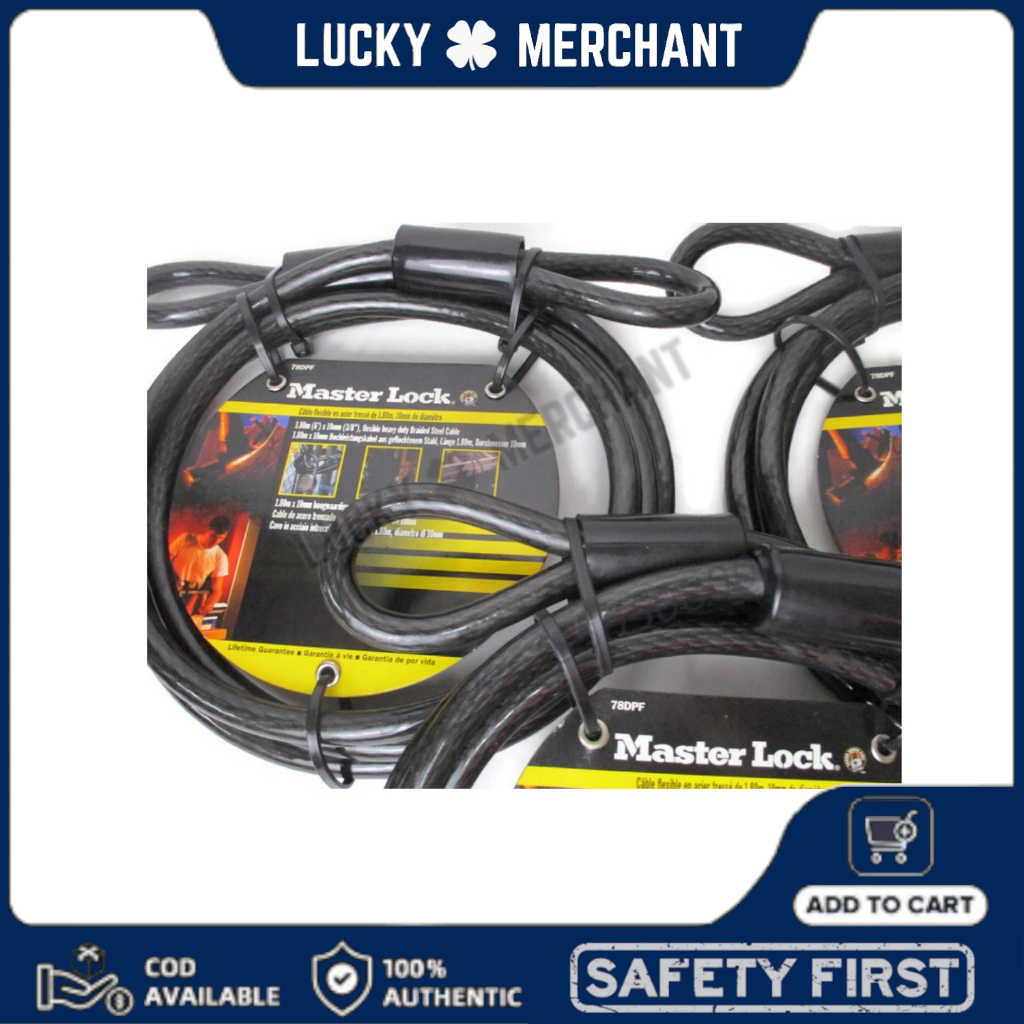 Master lock Braided steel cable pack of 3 model 78DPF 6FTx 10mm ...