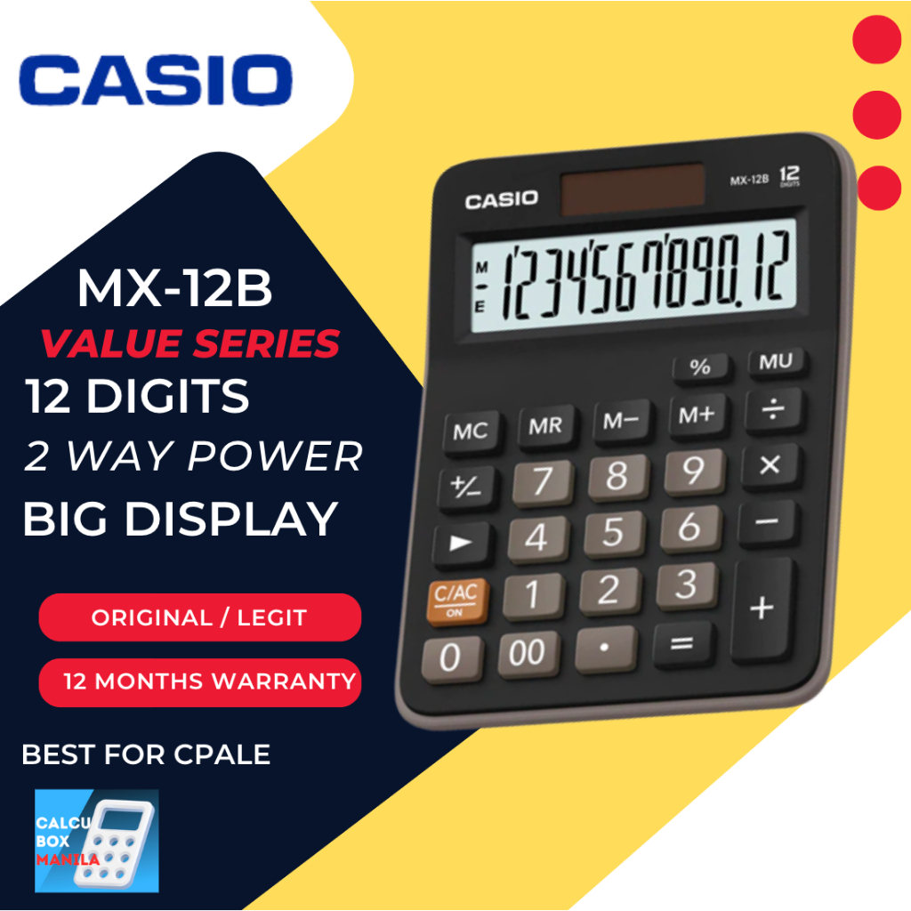 CASIO MX12B MINI DESK CALCULATOR 12 DIGITS BLACK ORIGINAL WITH 12 ...