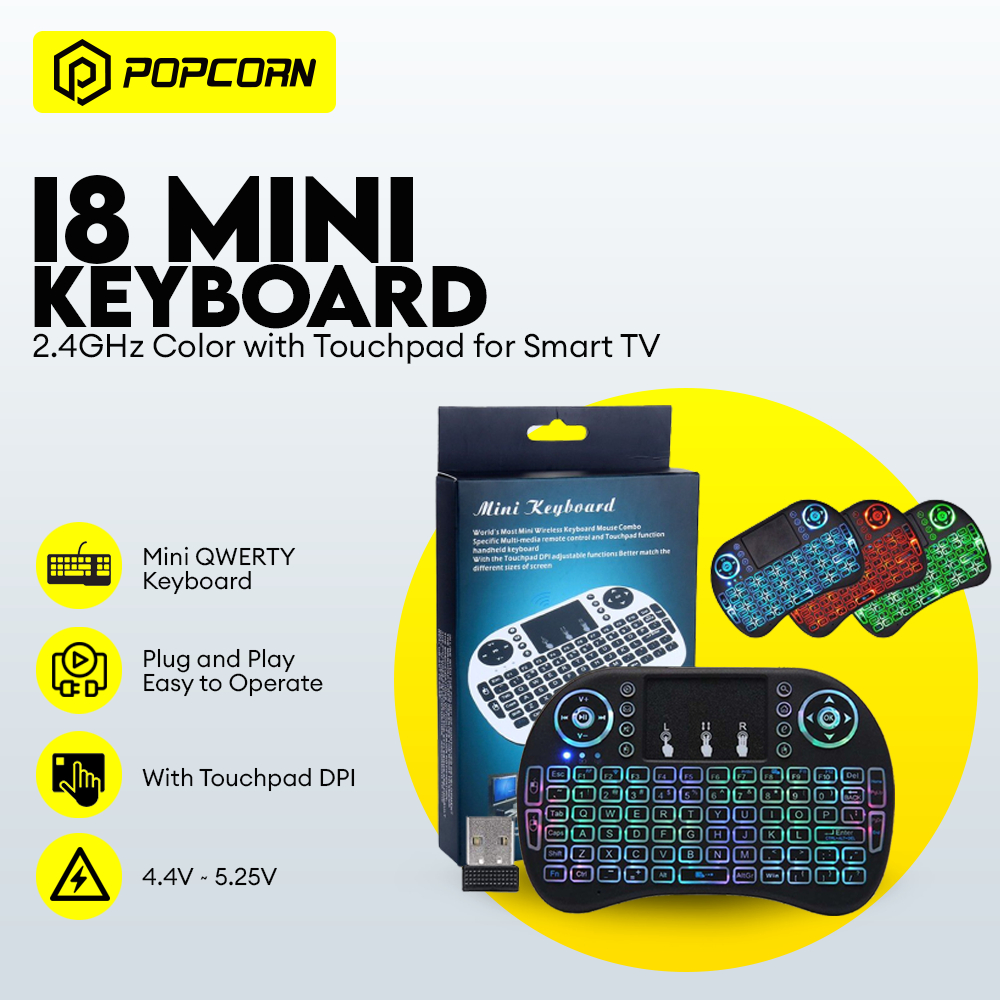 Popcorn Wireless I8 Mini Keyboard 2.4 Ghz 3 Color Backlight Bluetooth ...