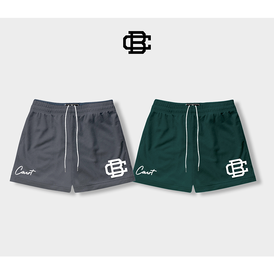 Beyond the Court - Vantage Green & Shuttle Grey "LOGO" Mesh Shorts ...