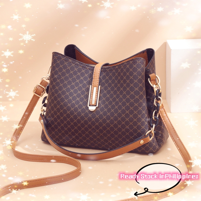 （COD)Women Bag PU Leather Bucket Bags Prints Shoulder Bags Fashion ...