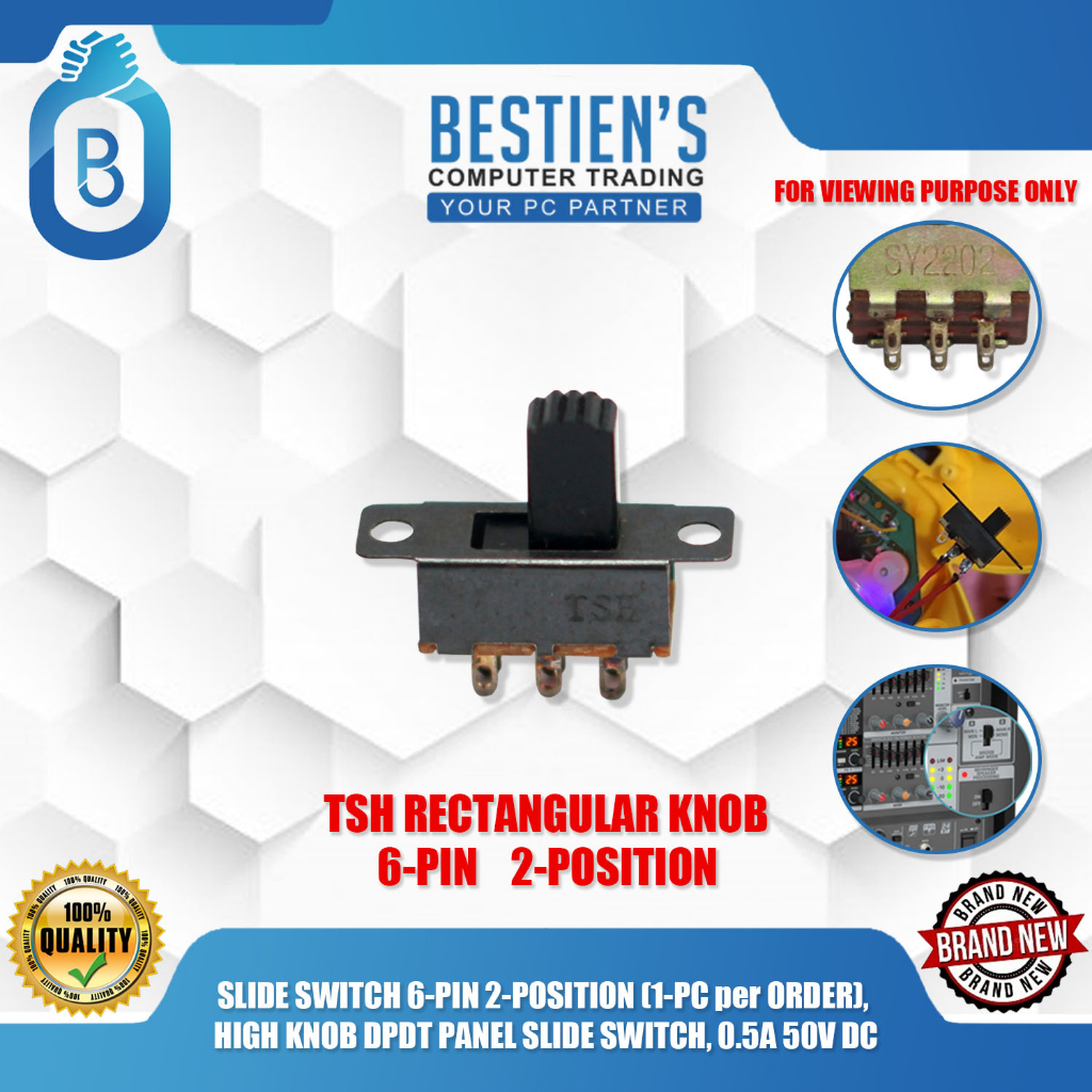 SLIDE SWITCH 6-PIN 2-POSITION (1-PC per ORDER), HIGH KNOB DPDT PANEL SLIDE SWITCH, 0.5A 50V DC ...