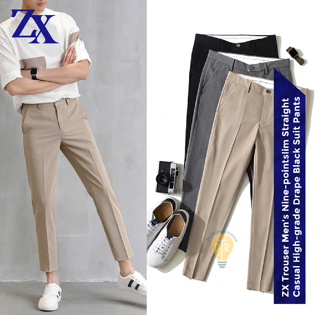 ZX trousers men's nine-pointslim straight casual pants high-grade drape ...