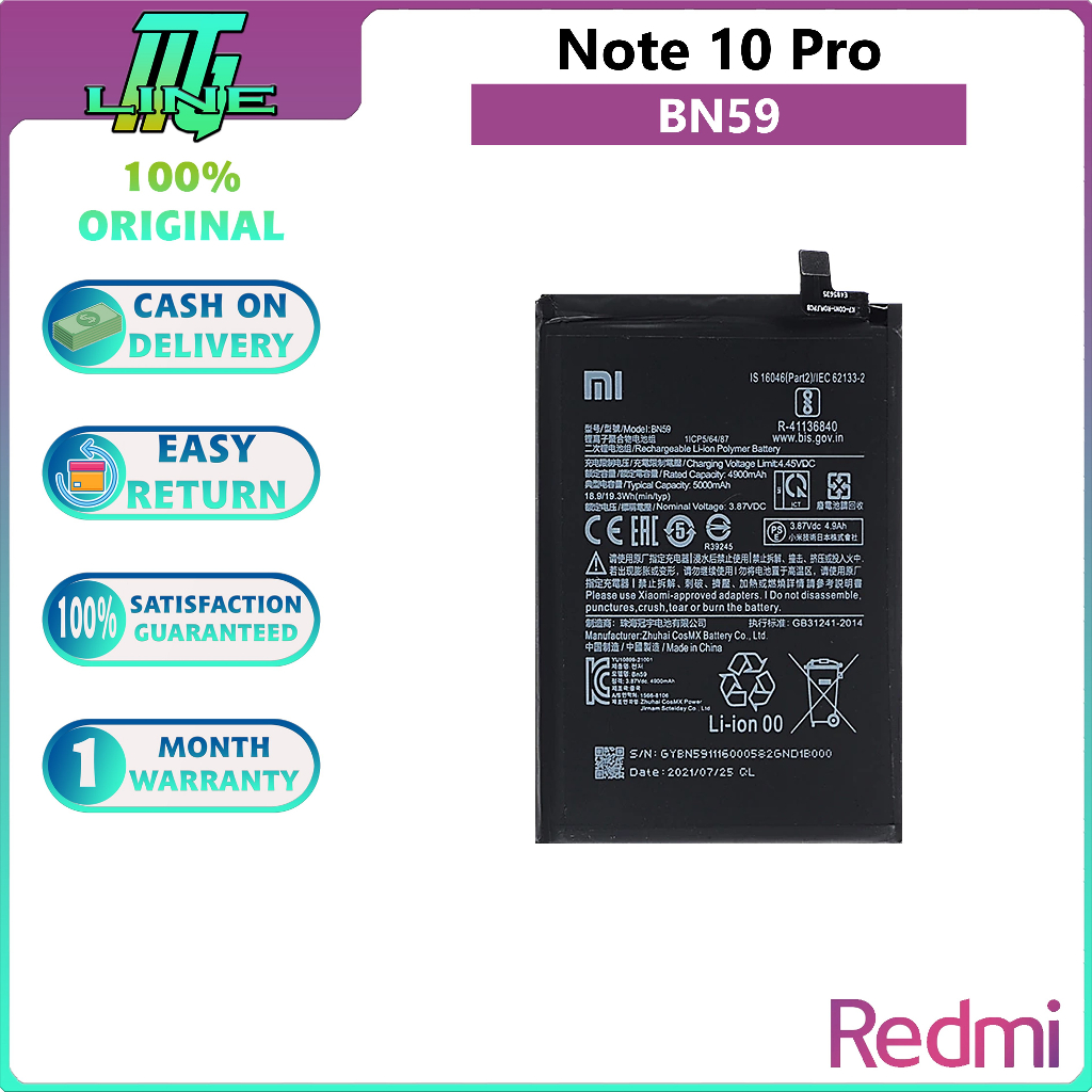 Original Redmi Note 10 Pro Battery BN59 5000mAh Capacity | Shopee ...