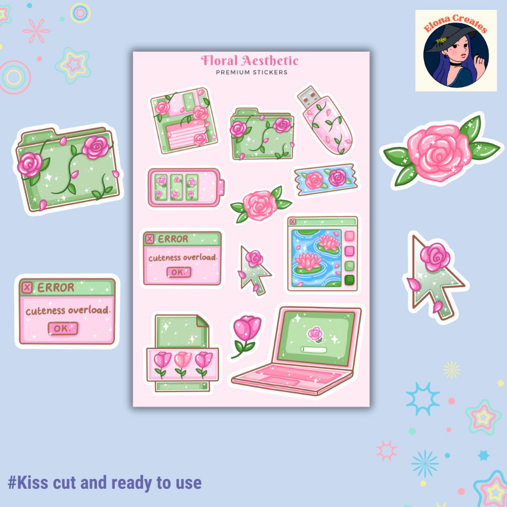 Cute Floral Aesthetic Sticker Sheet For Planners, Journals, Laptops and ...