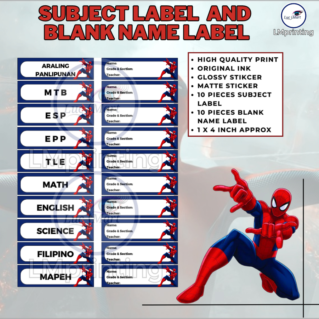 LUCSMART fast shipping - SpiderMan THEMED STICKER LABEL AND NAME LABEL ...