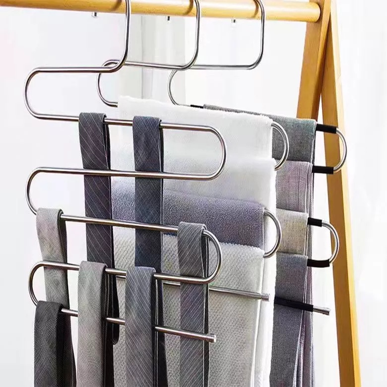 5 Layer Metal Hanger Rack Stand Storage Organizer Stainless Steel Pants ...