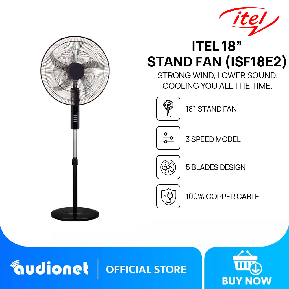 Itel 18” Stand Fan ISF18E2 | 5 Blades | 3 Speed | 100% Copper Cable ...