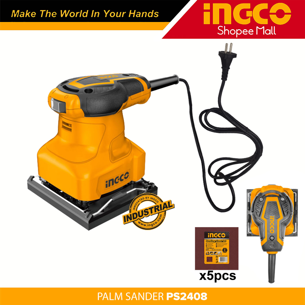 Ingco Palm Sander Wood Finishing Tool Sanding Machine 240W With 5Pcs ...