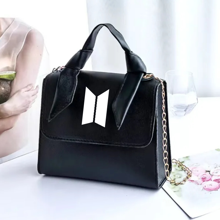 BTS Logo Kpop Vinyl Print Faux Leather Small Sling Chain Bag | Shopee ...