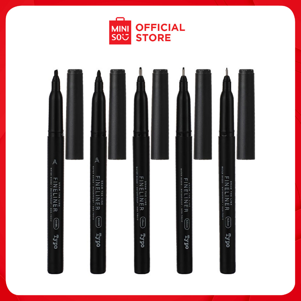 MINISO 5 Black Fineliners Set Round 1.0mm Chisel 0.5mm 0 | Shopee ...