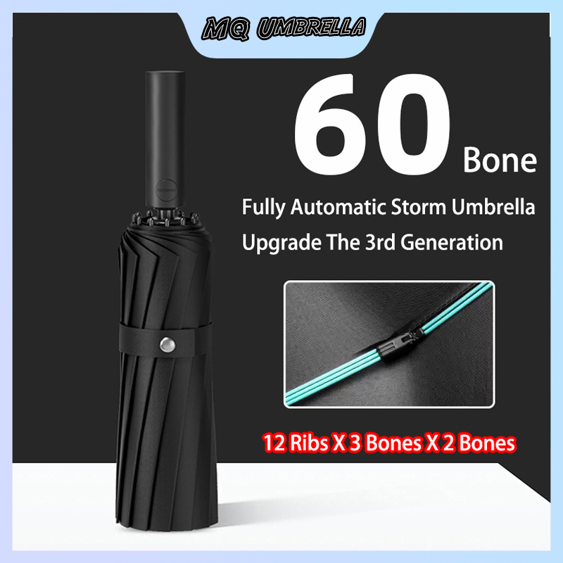 12 Ribs/60 Bone Reinforced Strong Windproof Automatic Umbrella Sunproof ...