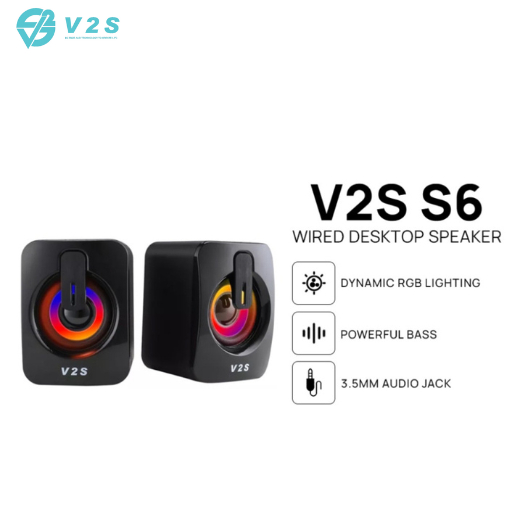 V2S S6 RGB Desktop Speaker PC Computer Wired Jack Laptop Mini Gaming ...