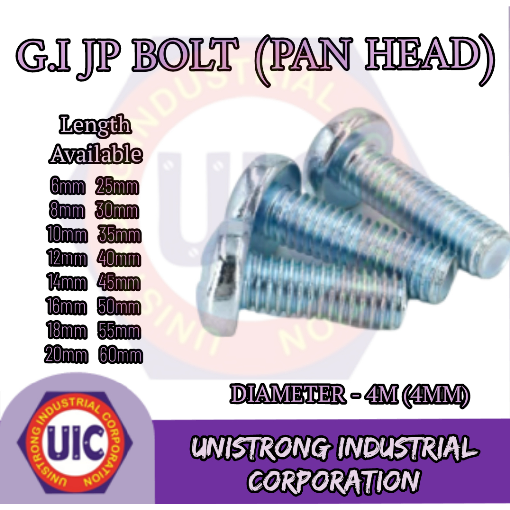JP BOLT (G.I) PAN HEAD M4-4mm (50PCS) | Shopee Philippines
