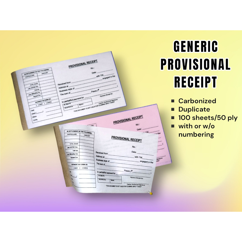 PROVISIONAL RECEIPT - GENERIC | Shopee Philippines