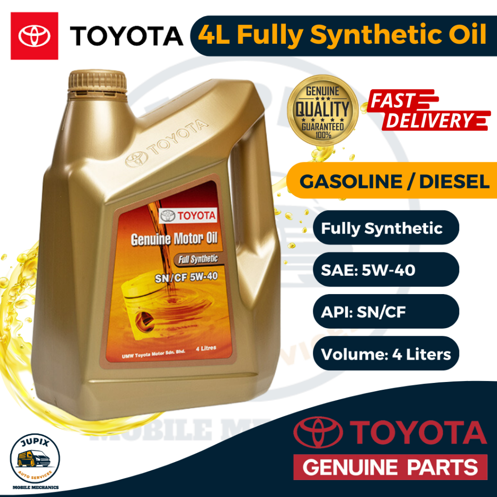 Toyota Fully Synthetic Engine Oil 5W-40 4 Liters [1 Gallon] for ...