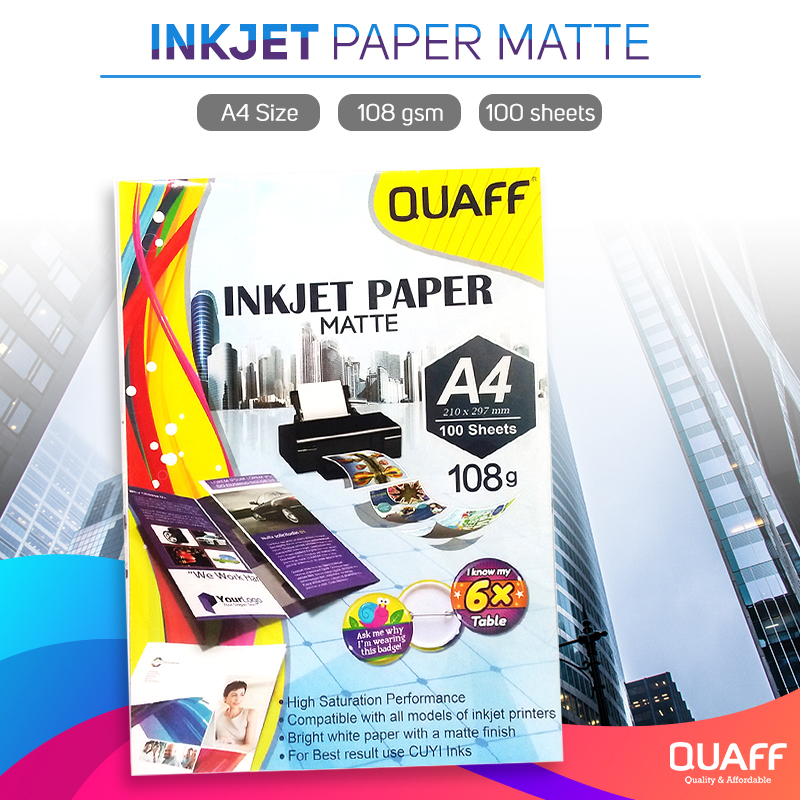 108gsm QUAFF Inkjet Paper Matte A4 (100sheets/pack) | Shopee Philippines