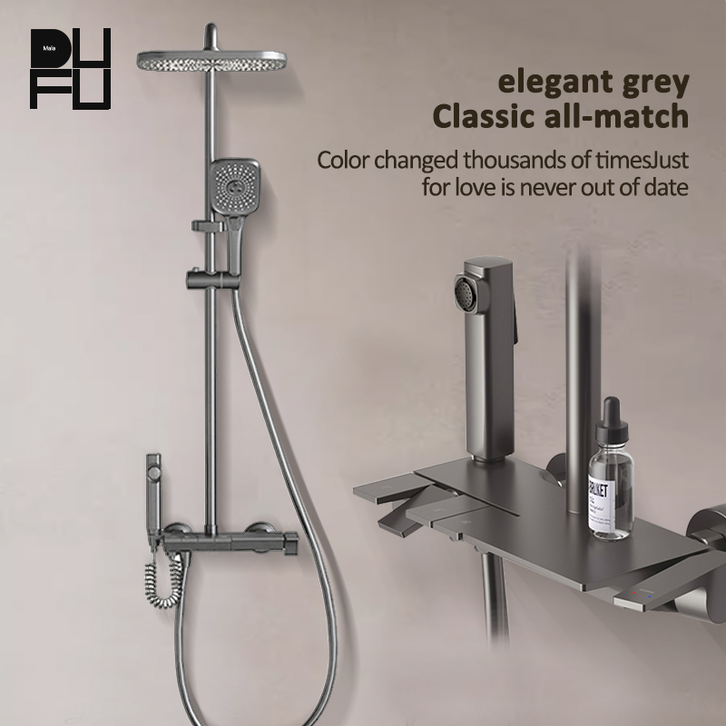 DUFU Stainless Grey/Black Piano Key Shower Set With Hot and Cold Shower ...