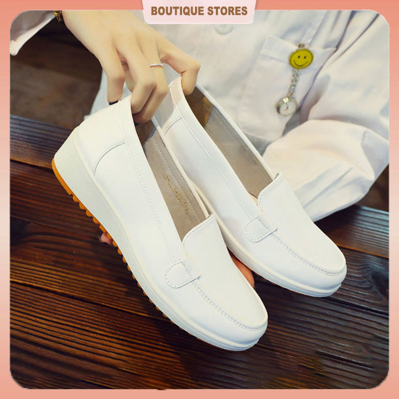 Nurse Shoes Women White Slope Heel Hospital Work Shoes Breathable Anti Slip And Odor Resistant