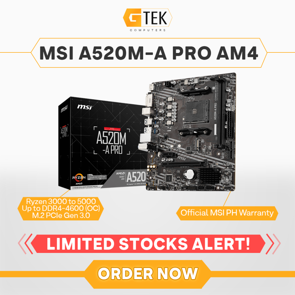 MSI A520M-A PRO A520 mATX AM4 AMD Motherboard | Shopee Philippines