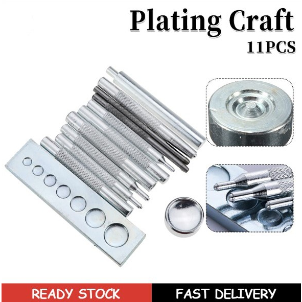 11Pcs/Set Metal Leather Craft Tool Die Punch Hole Snap Rivet Fastener Button Setter Base Leather ...
