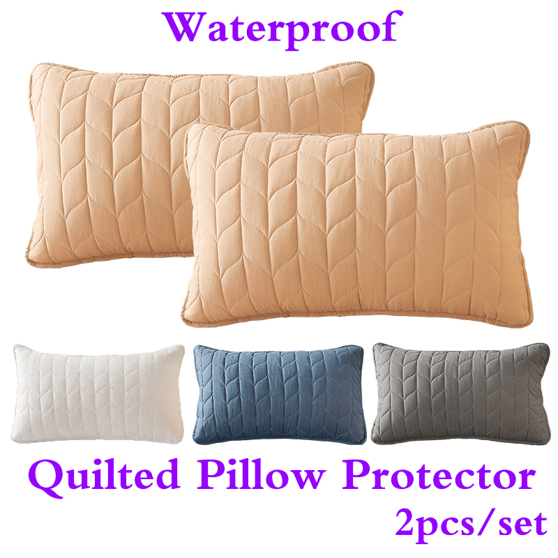2 pcs Waterproof Pillow Protector Quilted Pillow Cover Bed Bug Proof ...