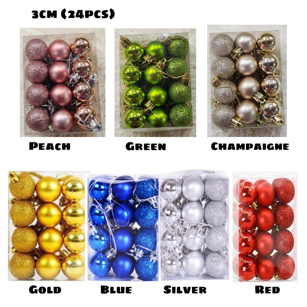 Christmas Balls Ornaments 3/4/5/8 cm (24 pcs) | Shopee Philippines