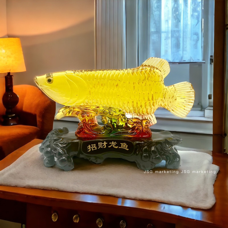 Feng Shui Citrine Crystal Wealth Arowana (Golden Dragon Fish) Statue ...