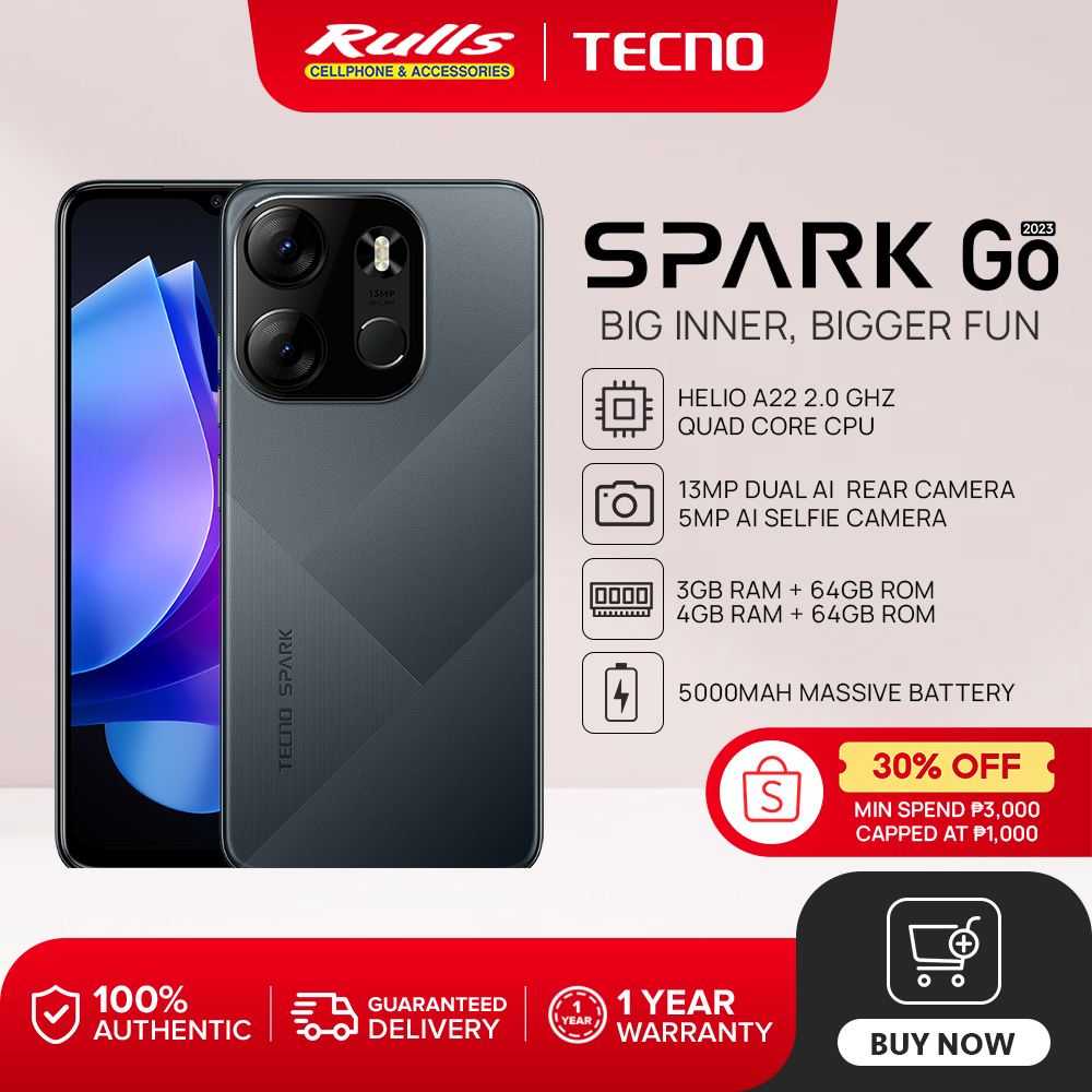 Tecno Spark Go 2023 Smartphone | 3GB+64GB / 4GB+64GB | Helio A22 CPU | 13MP Dual AI Camera (NEW ...