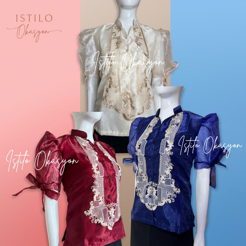 Filipiniana BLOUSE PUFF SLEEVE w/ RIBBON Embroidery Design | Shopee ...