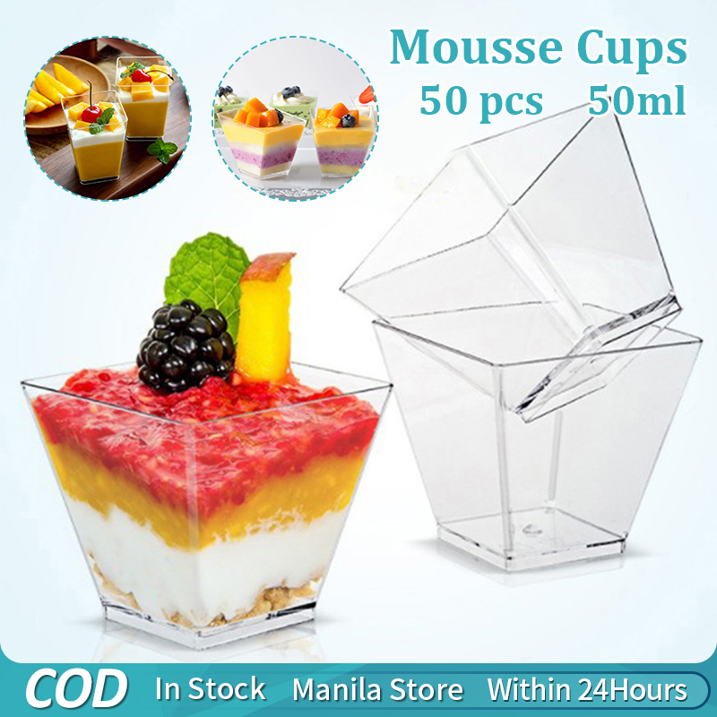 50PCS Square Plastic Dessert Cups 50ml Clear c for Desserts Appetizers ...