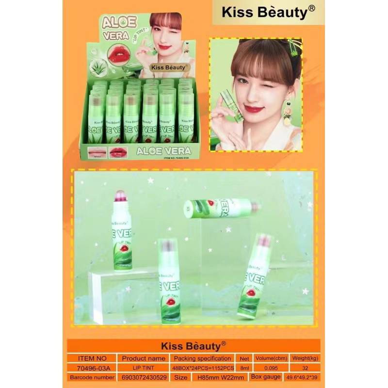 24pcs/Box Kiss Beauty Aloe Vera Roll on Lip tint | Shopee Philippines