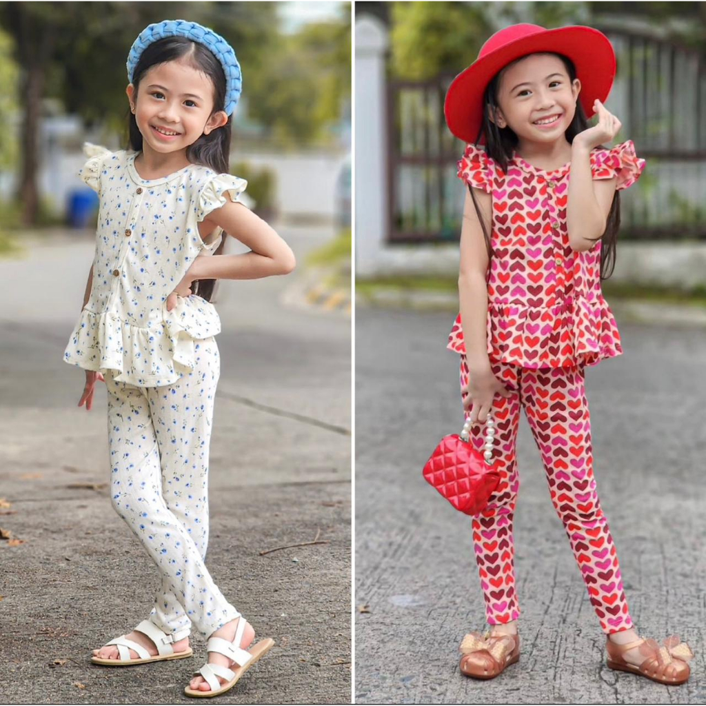 PP Apparel Kids Printed Butterfly Peplum & Pants Girls Ribbed Knitted ...