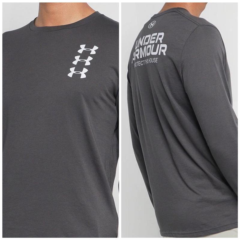 UA Triple Stack Logo Long Sleeves (Men, Jet Gray) | Shopee Philippines