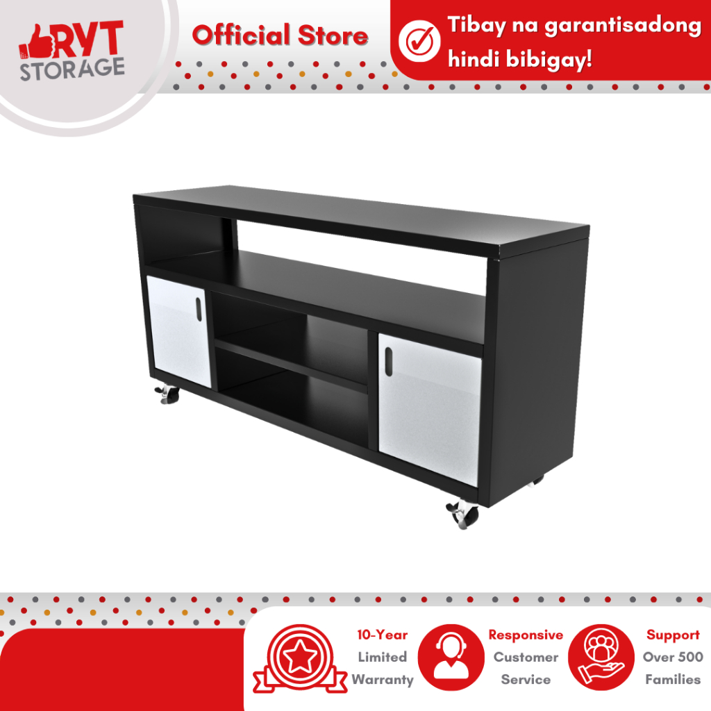 RYTStorage TV Rack with Cabinet Glossy Black and White Powder Coat ...