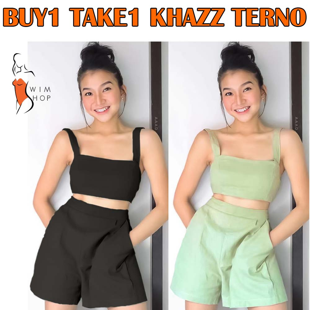 SS Buy 1 Take 1 KHAZZ Terno Sleeveless Crop Top and Shorts Coordinate ...