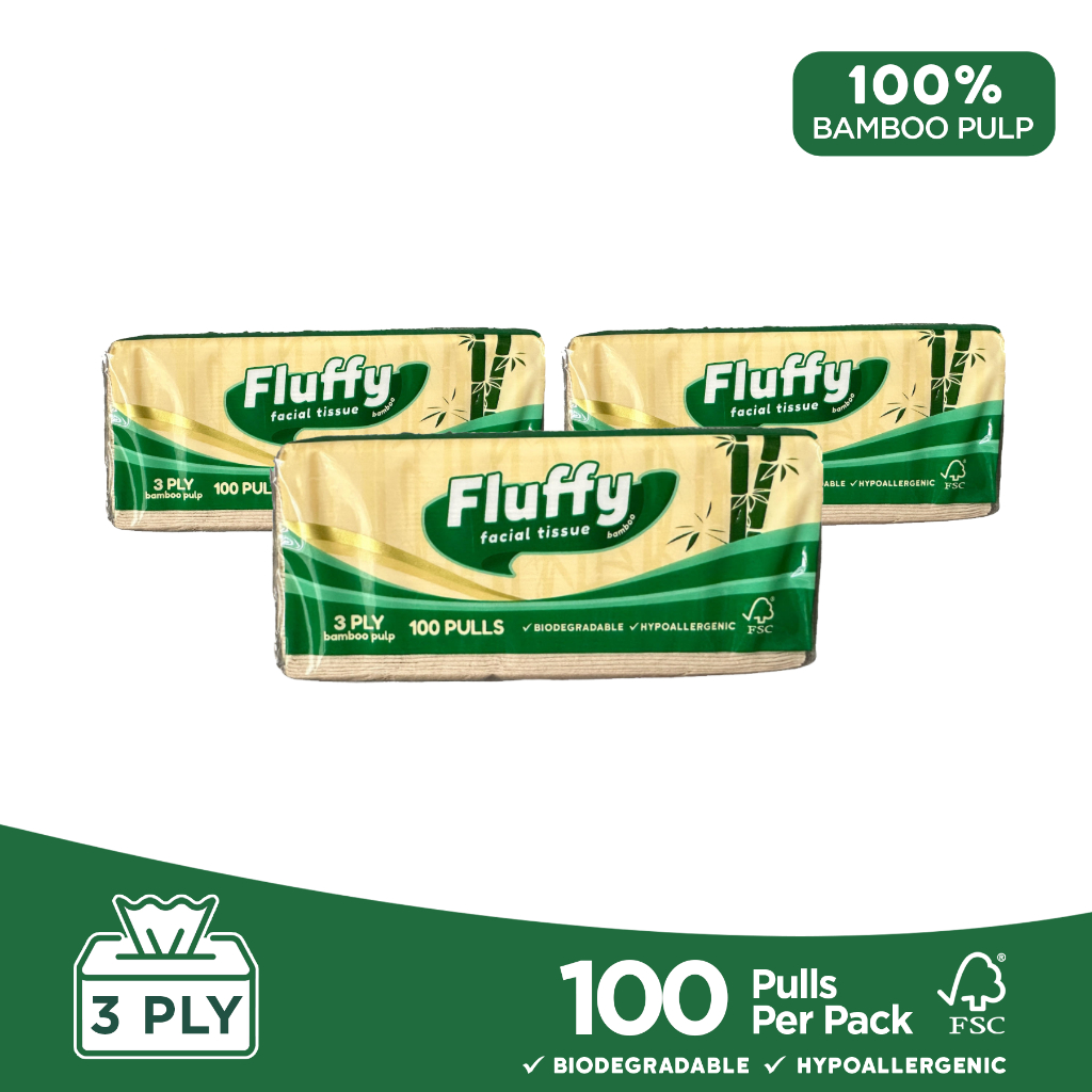Fluffy Essentials Bamboo Interfolded Facial Tissue 3 Ply 100 Pulls 3 ...