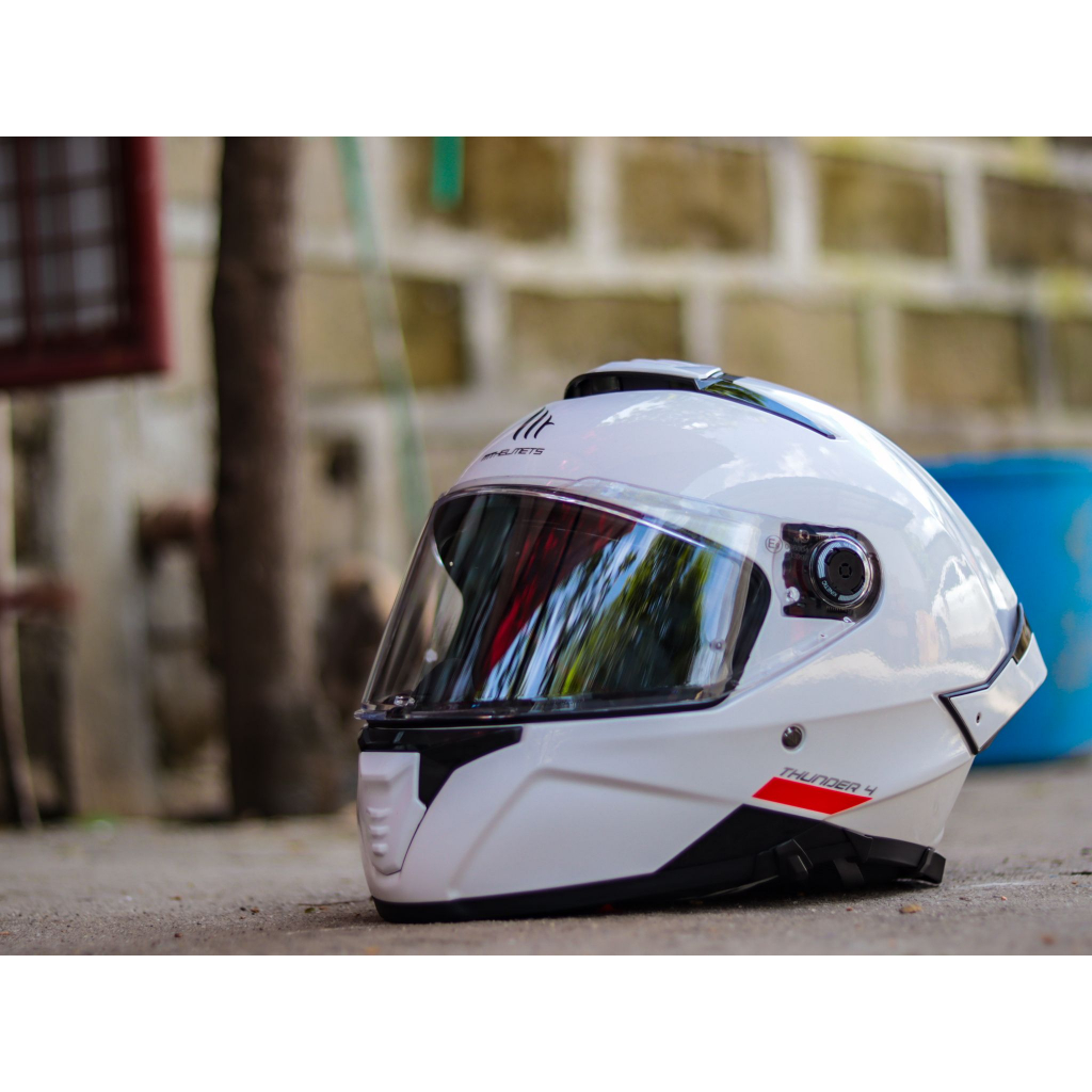 MT HELMET THUNDER GLOSS PEARL WHITE WITH AGRESSIVE SPOILER (DUAL VISOR ...