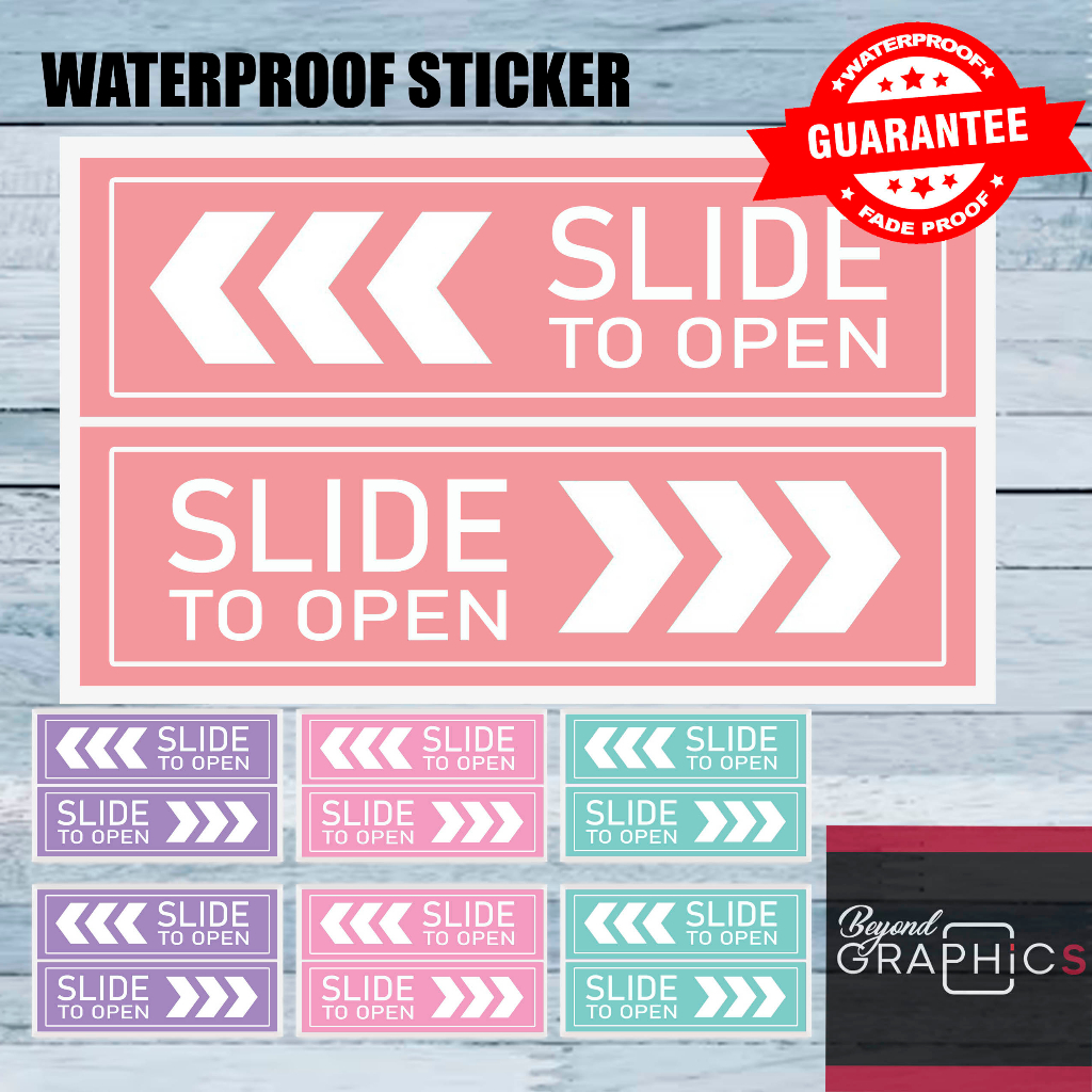 BG Slide to Open Door Sticker Sign Set Pastel Color Version l Door Sign ...