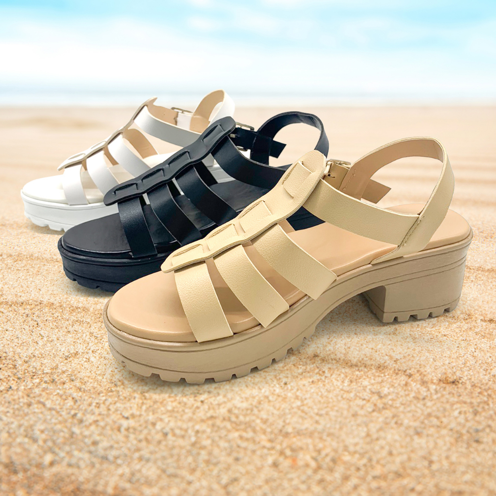 R&A875 2-Inch Round Toe in Cleated Chunky Wedge Outsole with Strappy ...